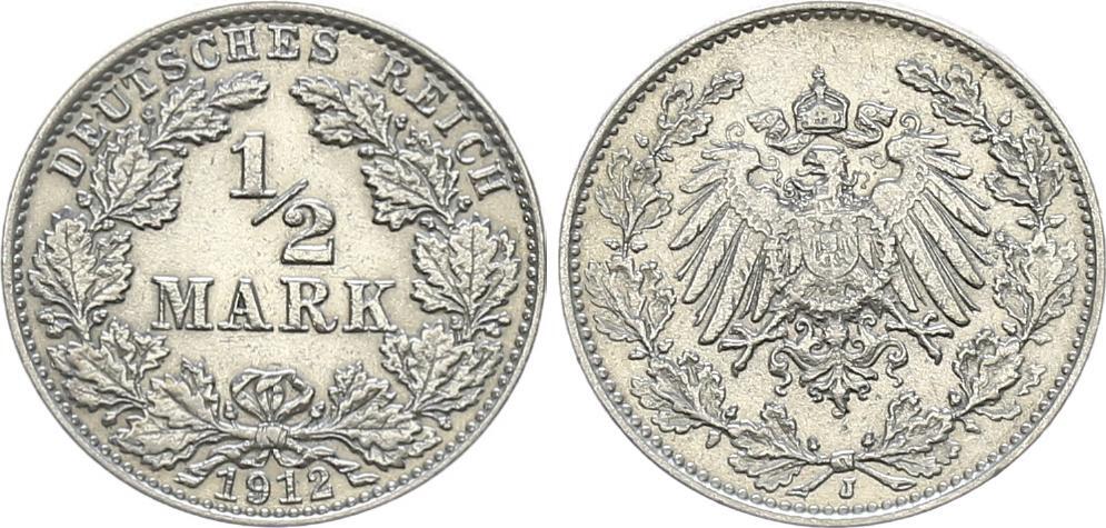 1912 J Deutsches Kaiserreich 1/2 Mark Silber (2) ss-vz | MA-Shops