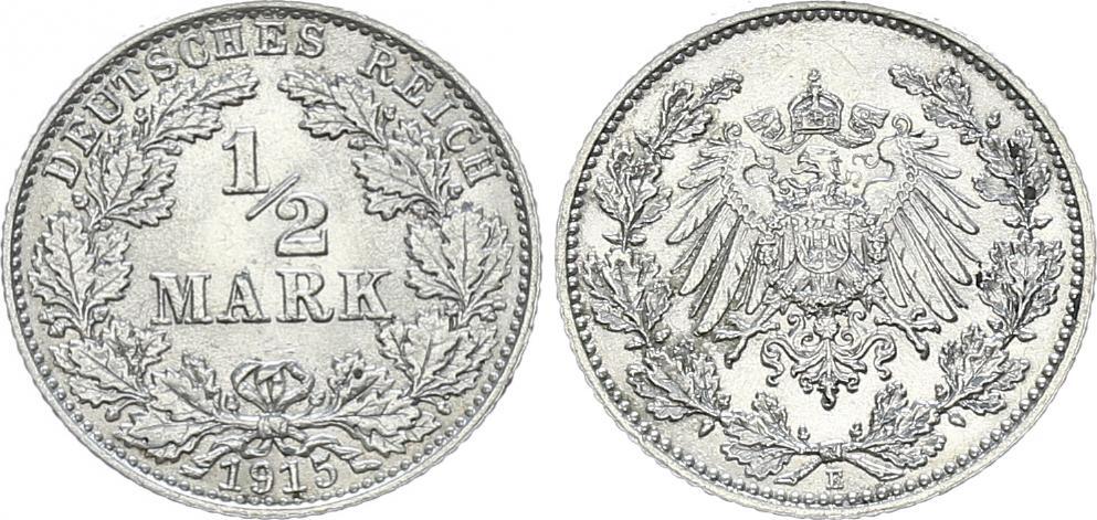 1915 E Deutsches Kaiserreich 1/2 Mark Silber f.st | MA-Shops
