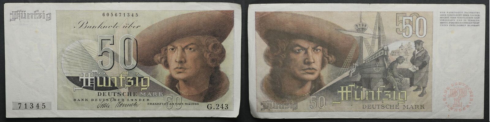 Deutschland - BRD 50 DM - 50 Deutsche Mark 9.12.1948 50 DM Banknote ...