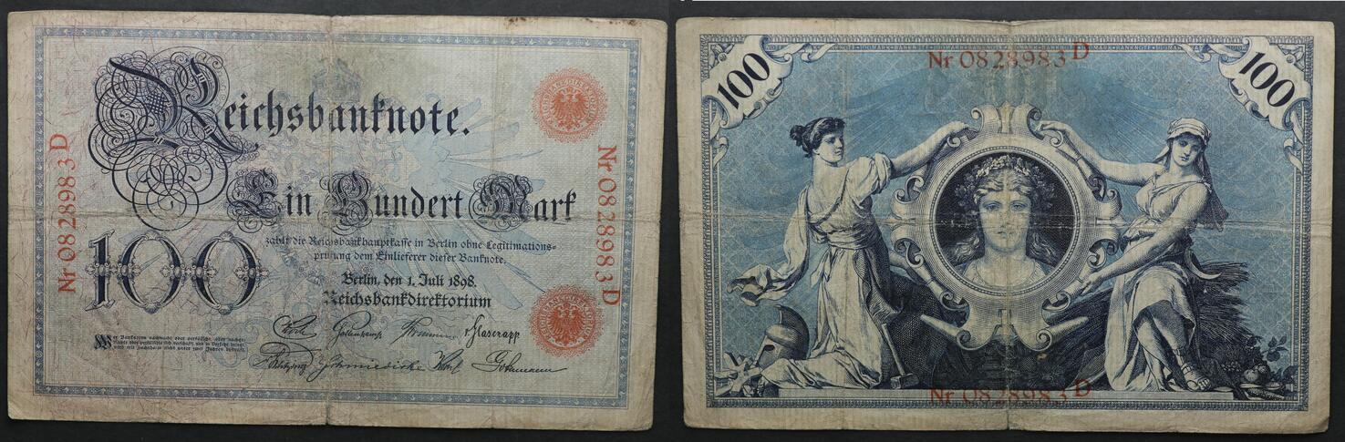 Deutschland 1. Juli 1898 100 Mark Reichsbanknote von 1898 stark ...