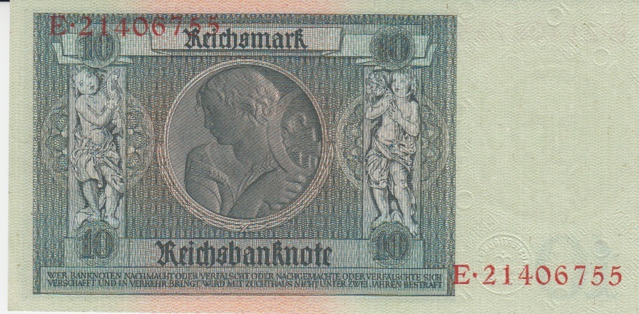 Deutschland 10 Reichsmark Reichsbanknote 10 Reichsmark Banknote 22.01. ...
