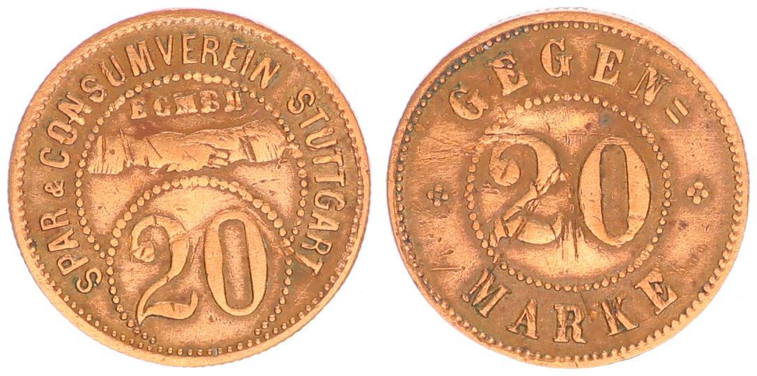 ohne Jahr Stuttgart, 20 Pfennig, Spar- & Consumverein Stuttgart E.G.M.B ...