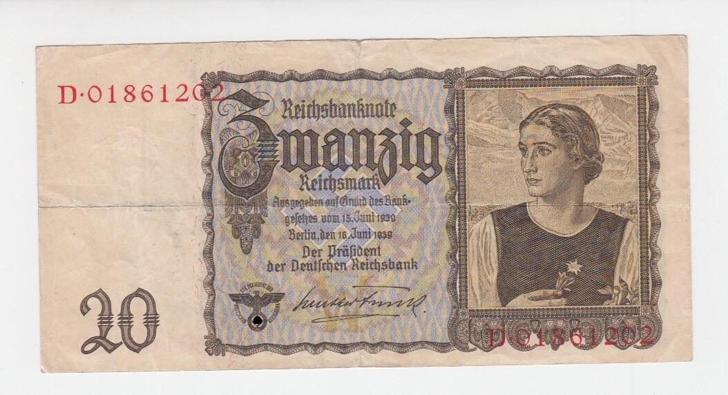 Deutschland 20 Reichsmark Reichsbanknote 20 Reichsmark Banknote 16.06. ...