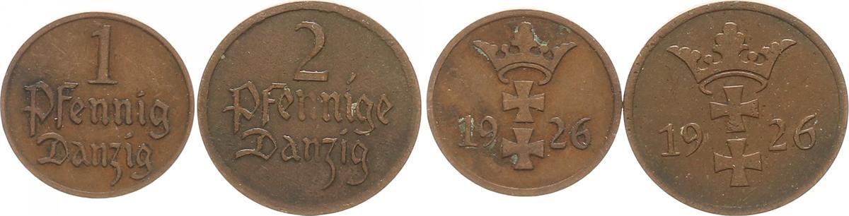 1+2 Pfennig Lot Polen / Danzig 1 und 2 Pfennig 1926 ss | MA-Shops