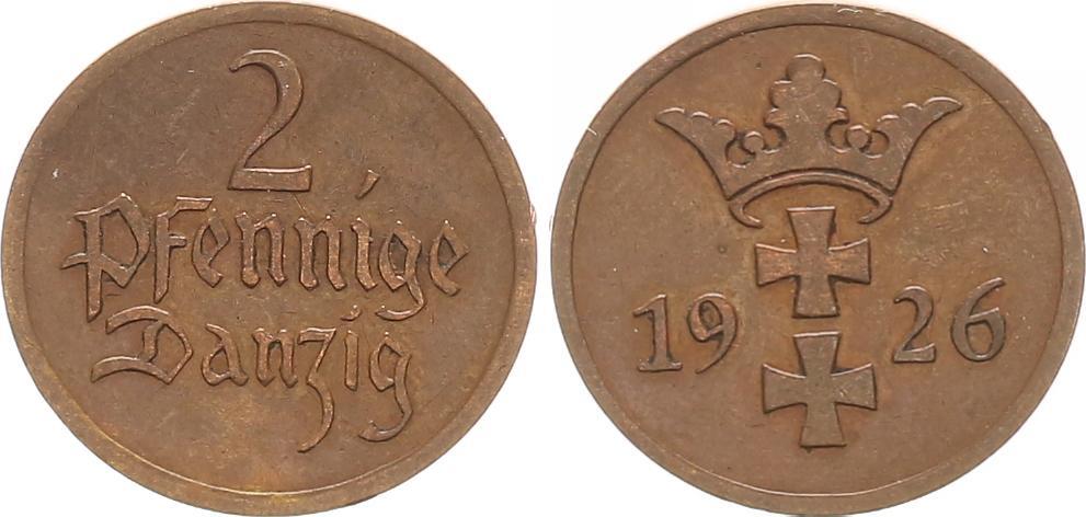 Polen / Danzig 2 Pfennig 1926 ss+ | MA-Shops