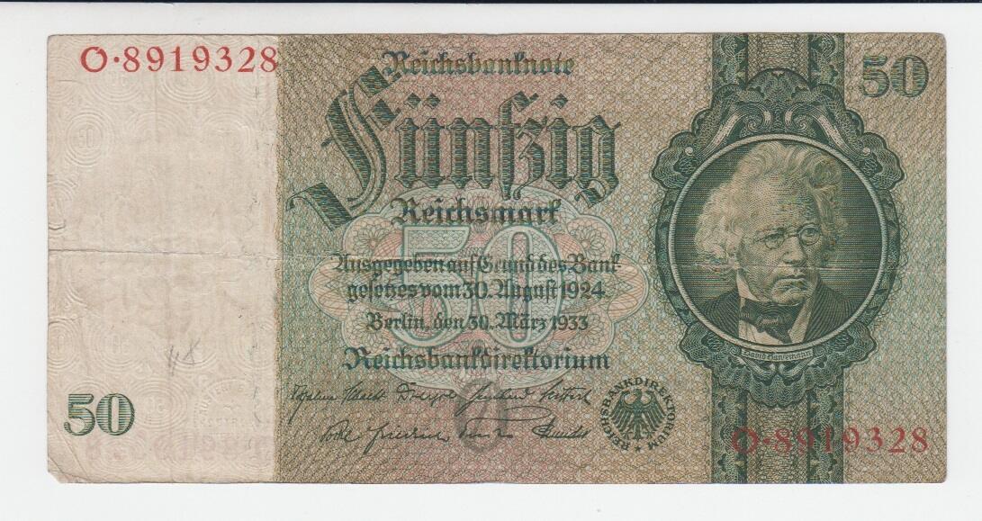Deutschland 50 Reichsmark Reichsbanknote 30.März 1933 50 Reichsmark ...