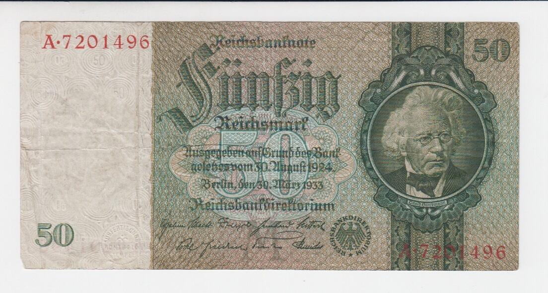 Deutschland 50 Reichsmark Reichsbanknote 30.März 1933 50 Reichsmark ...