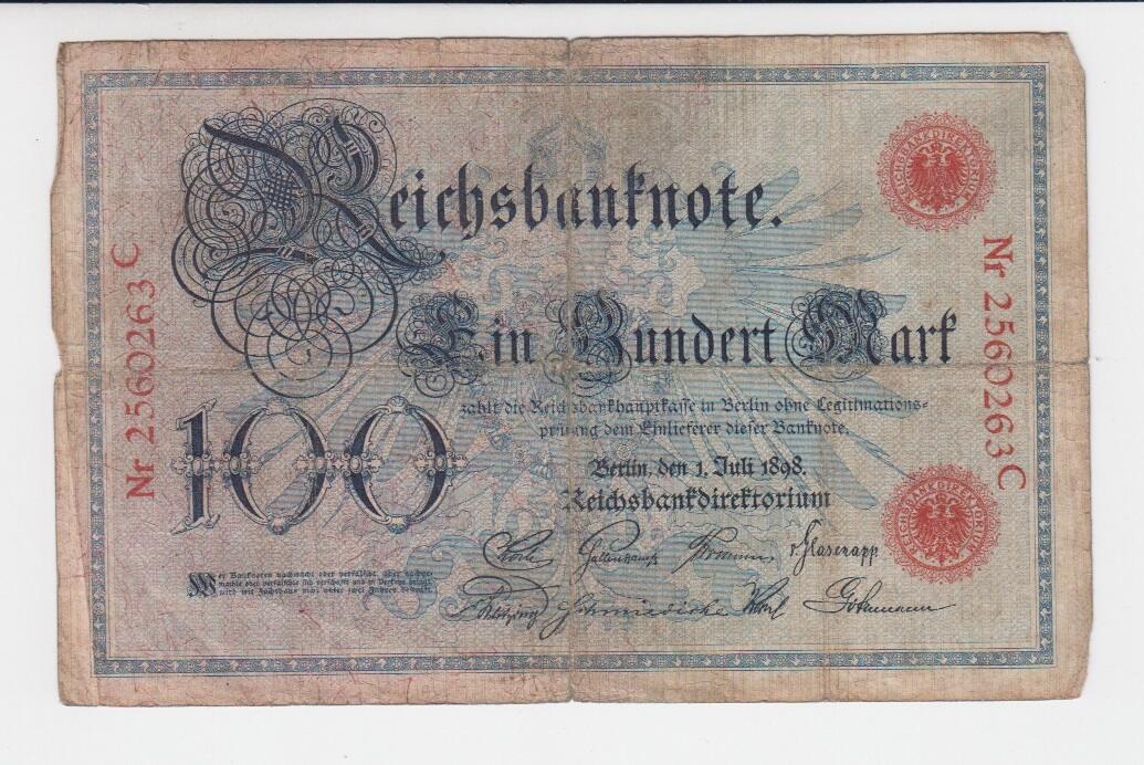 Deutsches Reich 100 Mark 1. Juli 1898 Reichsbanknote stärker gebraucht ...