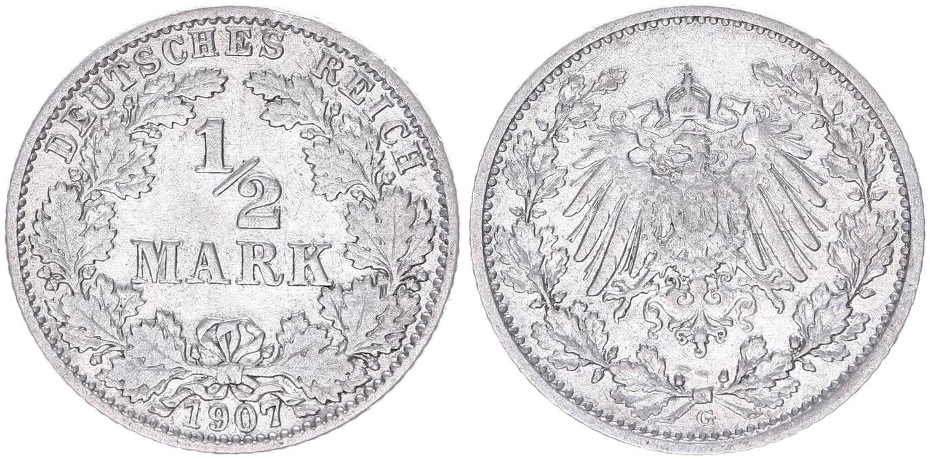 Kaiserreich Deutschland Deutsches Kaiserreich, 1/2 Mark Silber 1907 G ss | MA-Shops