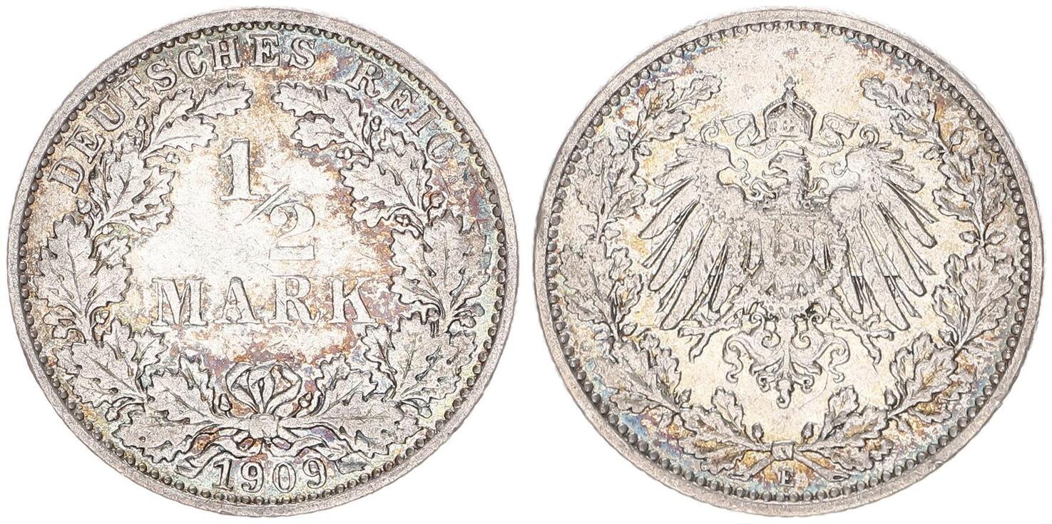 1909 E Deutsches Kaiserreich 1/2 Mark Silber ss-vz | MA-Shops