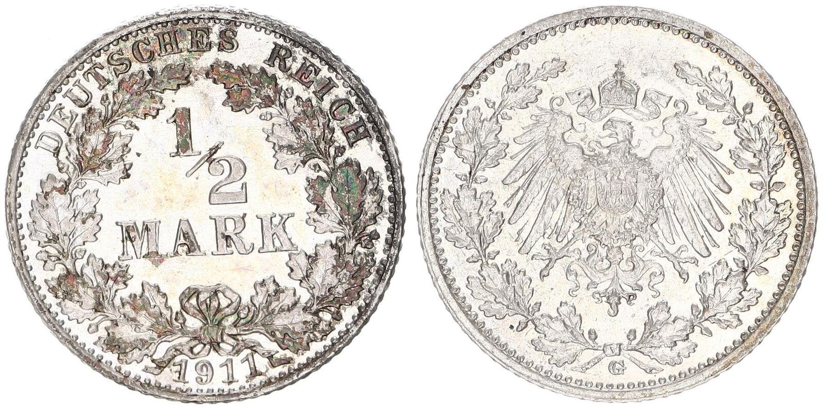 Kaiserreich Deutschland Deutsches Kaiserreich, 1/2 Mark Silber 1911 G vz-st | MA-Shops