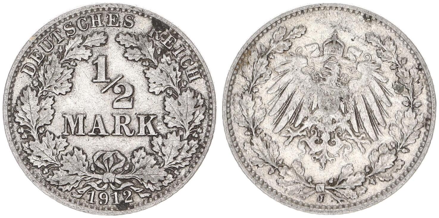 Kaiserreich Deutschland Deutsches Kaiserreich, 1/2 Mark Silber 1912 J ss | MA-Shops