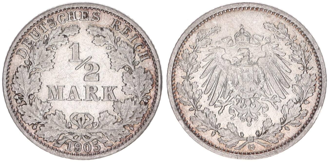 Kaiserreich Deutschland Deutsches Kaiserreich, 1/2 Mark Silber 1905 G ss-vz | MA-Shops