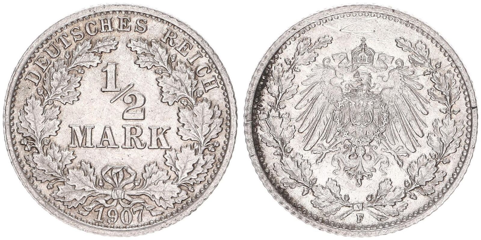 Kaiserreich Deutschland Deutsches Kaiserreich, 1/2 Mark Silber 1907 F vz-st,kleine Kratzer | MA ...