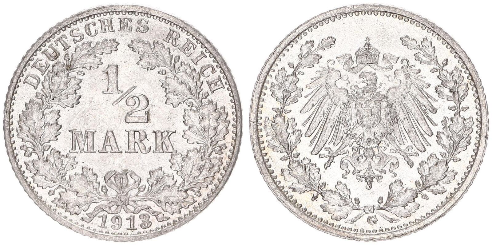 Kaiserreich Deutschland Deutsches Kaiserreich, 1/2 Mark Silber 1913 G fast Stempelglanz | MA-Shops