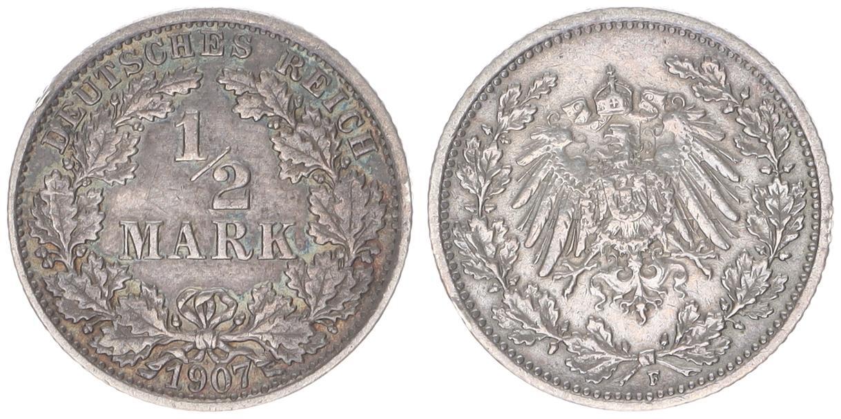Kaiserreich Deutschland Deutsches Kaiserreich, 1/2 Mark Silber 1907 F ss-vz | MA-Shops