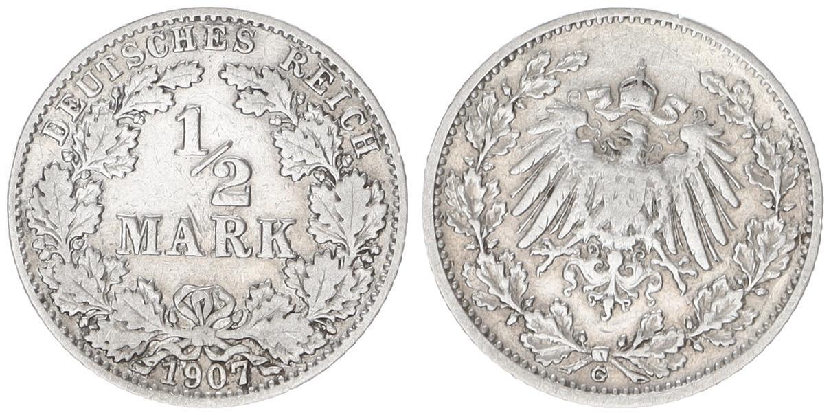 Kaiserreich Deutschland Deutsches Kaiserreich, 1/2 Mark Silber 1907 G ss | MA-Shops