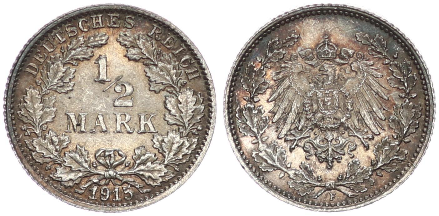 Deutsches Kaiserreich 1/2 Mark 1915 F prägefrisch | MA-Shops