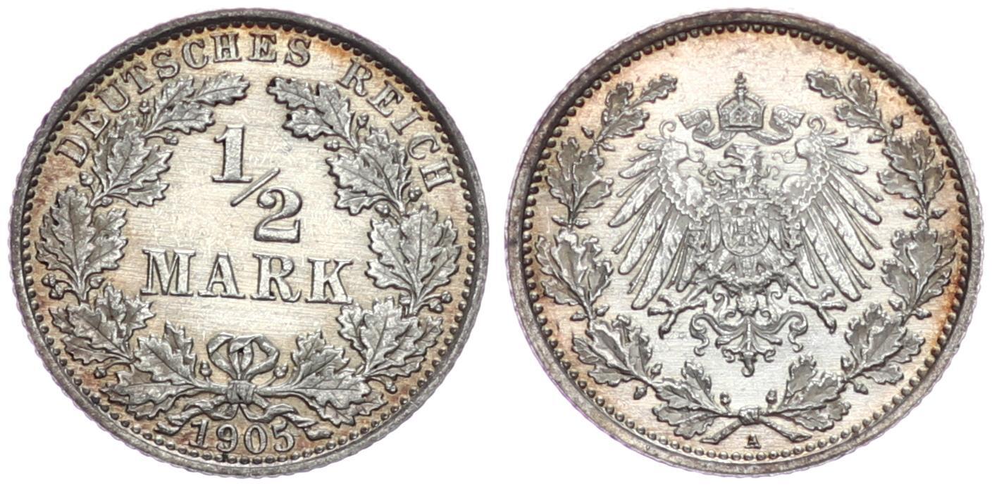 Deutsches Kaiserreich 1/2 Mark Halbe Mark 1905 A - Berlin - Silber (5) vz-st | MA-Shops