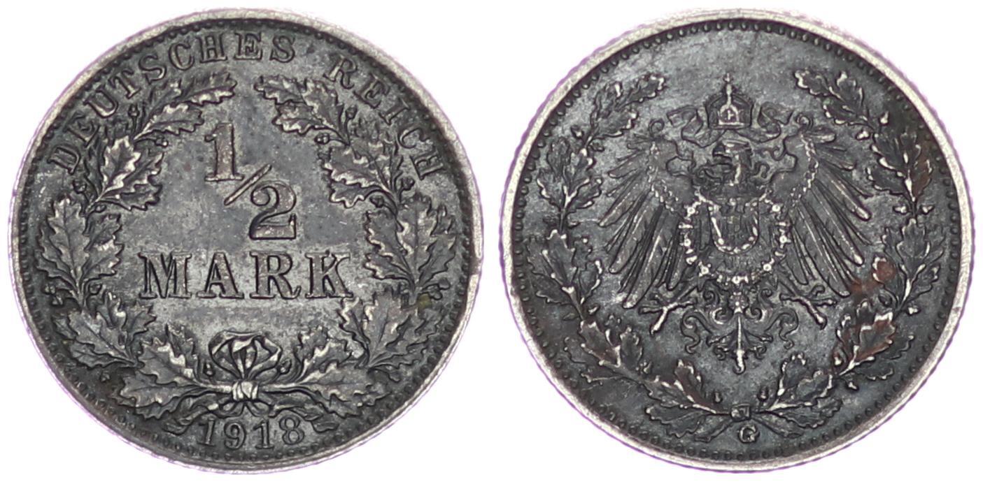 Deutsches Kaiserreich 1/2 Mark 1918 G Halbe Mark - Silber vz, geschwärzt | MA-Shops