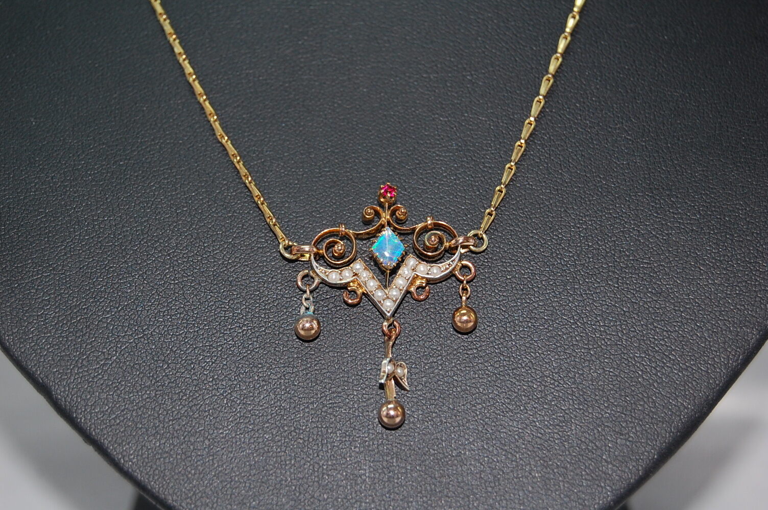 Kette mit Perlen, Opal und Rubin, 333 Gold, 42,5cm lang | MA-Shops