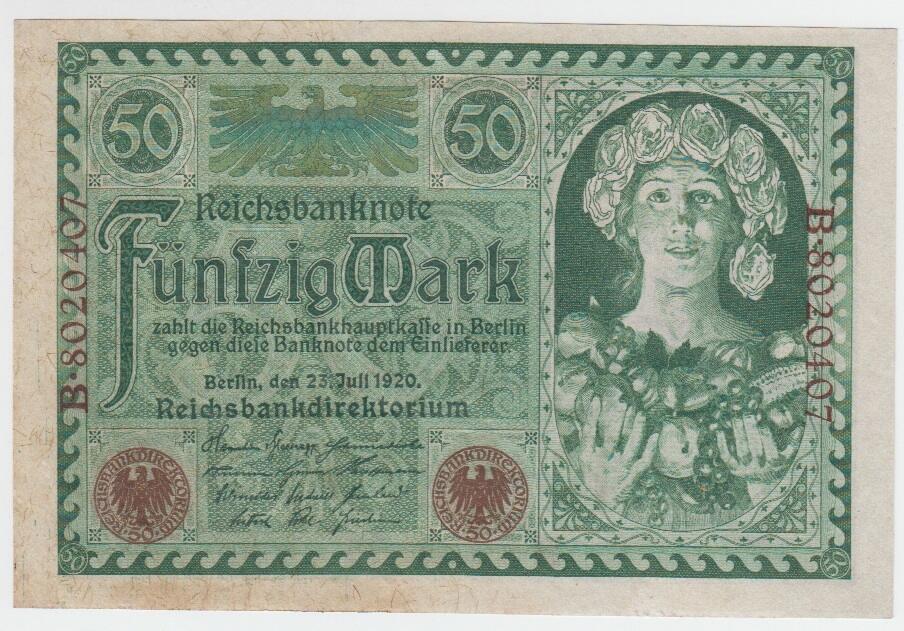 Deutschland 50 Reichsmark Reichsbanknote 50 Reichsmark Banknote 23 ...