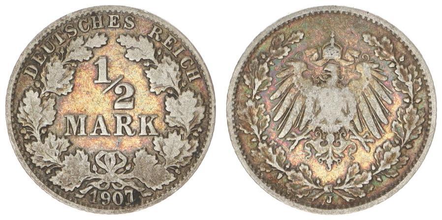 1907 J 1/2 Mark Silber - Deutsches Kaiserreich fast ss | MA-Shops