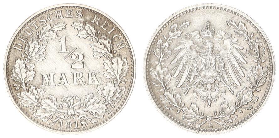 1918 E 1/2 Mark Silber - Deutsches Kaiserreich vz-st | MA-Shops