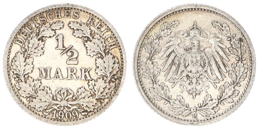 1909 F 1/2 Mark Silber - Deutsches Kaiserreich ss+ | MA-Shops