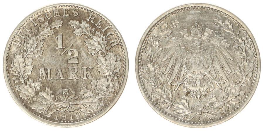 1919 J 1/2 Mark Silber - Deutsches Kaiserreich vz-st | MA-Shops