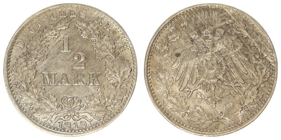 1919 J 1/2 Mark Silber - Deutsches Kaiserreich vz | MA-Shops