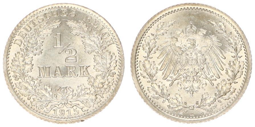 1915 A 1/2 Mark Silber - Deutsches Kaiserreich prägefrisch | MA-Shops