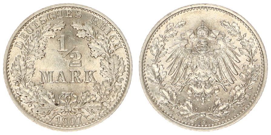 1907 E 1/2 Mark Silber - Deutsches Kaiserreich vz-st | MA-Shops