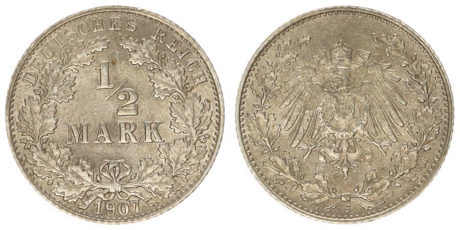 1907 J 1/2 Mark Silber - Deutsches Kaiserreich fast vz | MA-Shops
