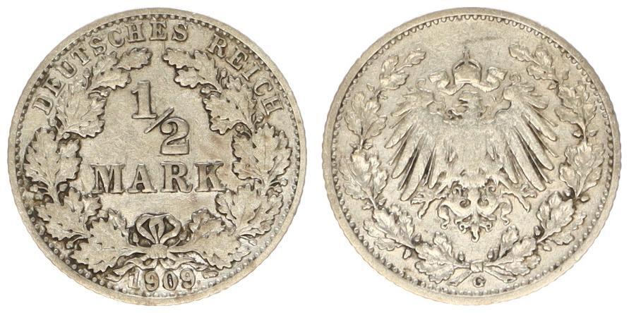 1909 G 1/2 Mark Silber - Deutsches Kaiserreich ss | MA-Shops