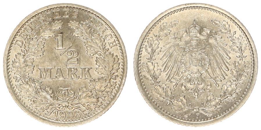 1906 F 1/2 Mark Silber - Deutsches Kaiserreich vz+ / vz-st | MA-Shops