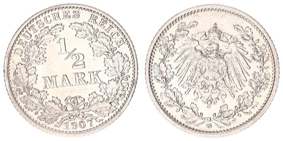 1/2 Mark Silber - 1907 G Deutsches Kaiserreich fast vz | MA-Shops