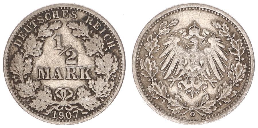 1/2 Mark Silber - 1907 G Deutsches Kaiserreich ss | MA-Shops