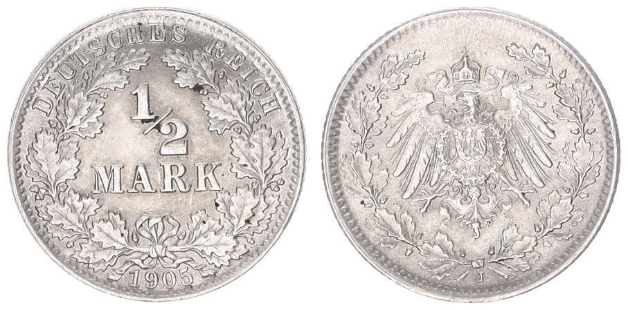 1/2 Mark Silber - 1905 J Deutsches Kaiserreich vz | MA-Shops