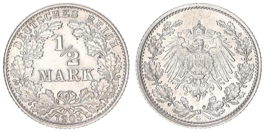 1/2 Mark Silber - 1905 G Deutsches Kaiserreich vz | MA-Shops