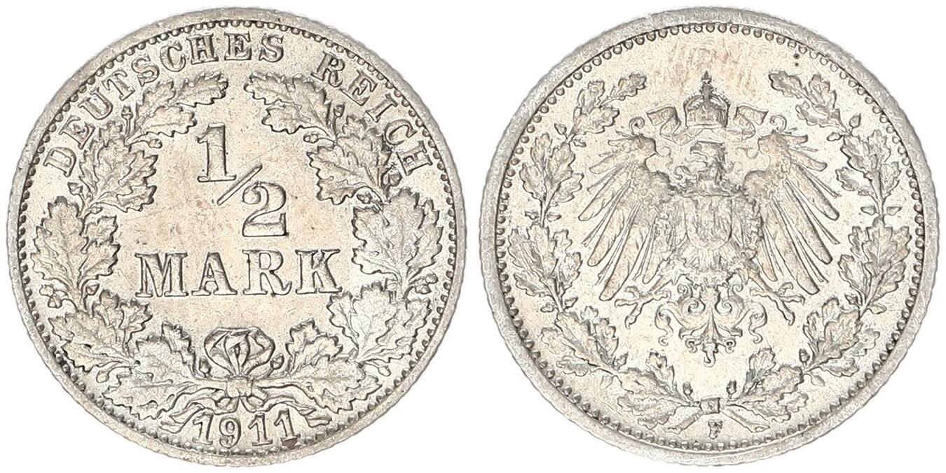 1/2 Mark Silber - 1911 F Deutsches Kaiserreich ss-vz | MA-Shops