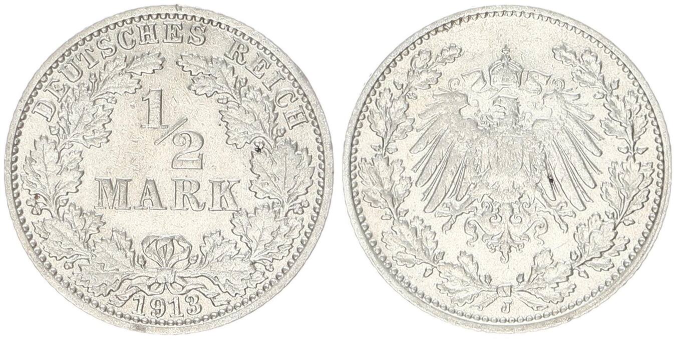 1/2 Mark Silber - 1913 J Deutsches Kaiserreich ss-vz | MA-Shops