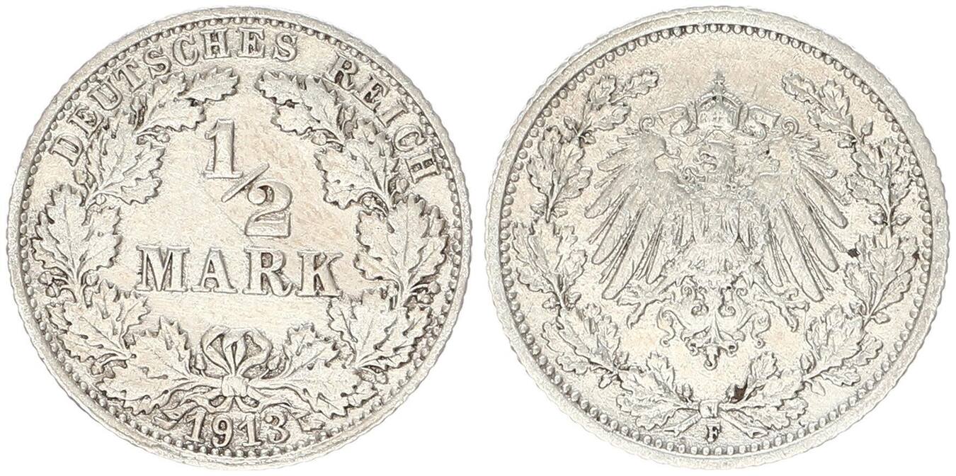 1/2 Mark Silber - 1913 F Deutsches Kaiserreich ss-vz | MA-Shops