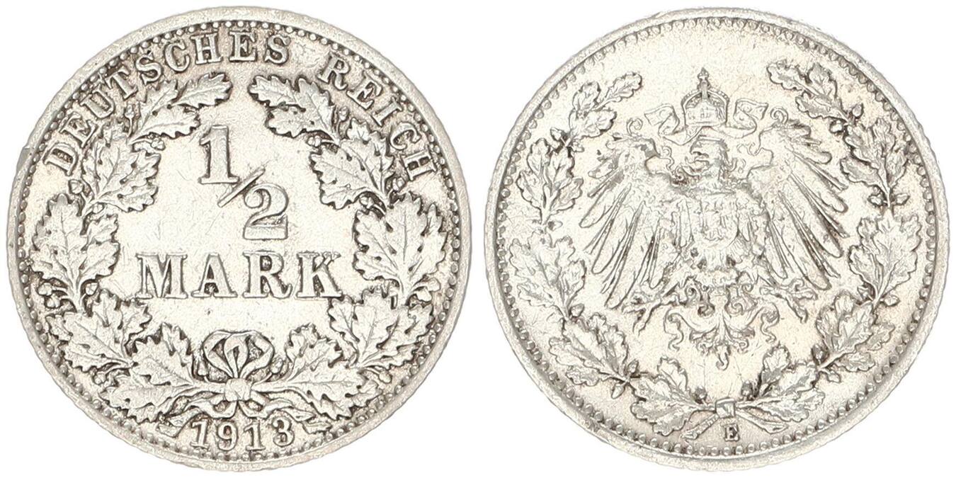 1/2 Mark Silber - 1913 E Deutsches Kaiserreich ss+ | MA-Shops