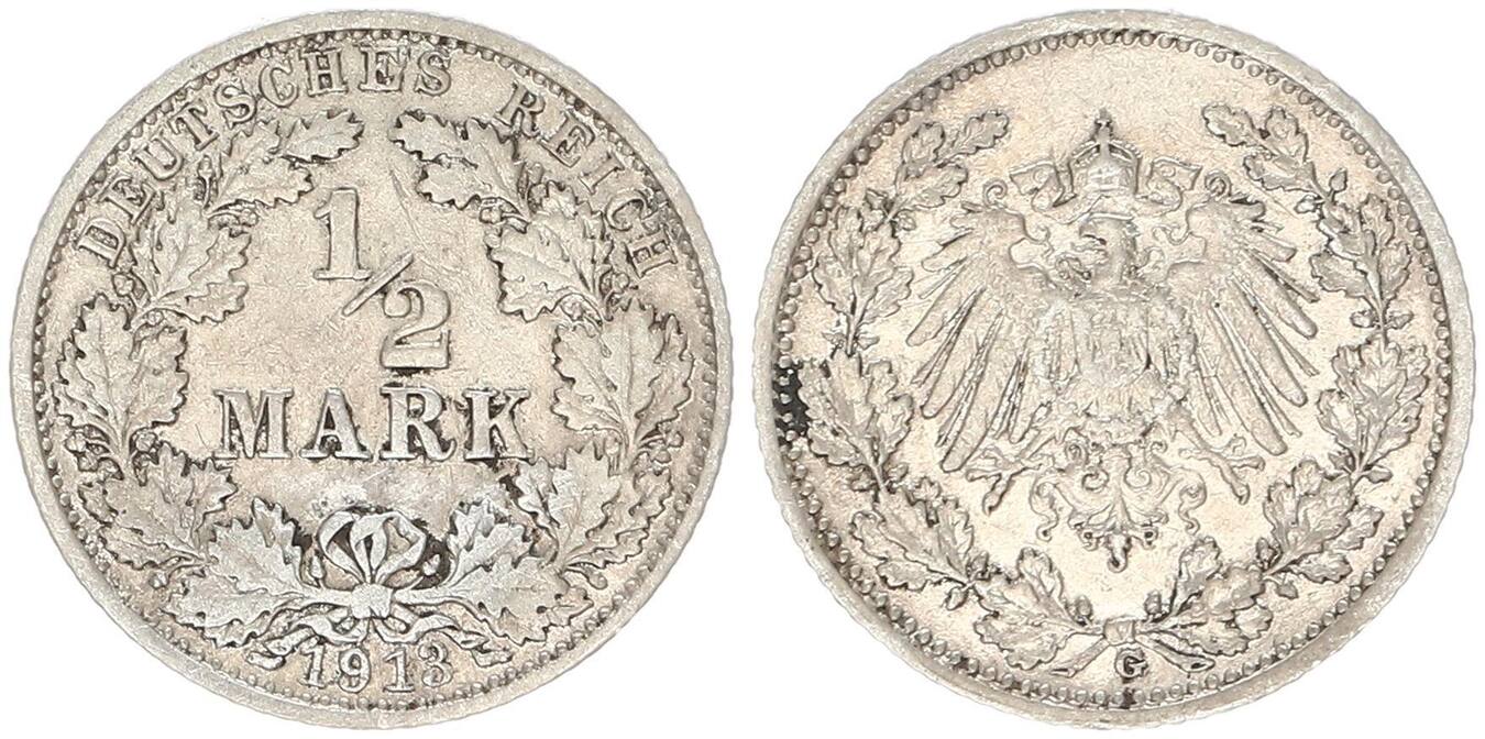 1/2 Mark Silber - 1913 G Deutsches Kaiserreich ss-vz | MA-Shops