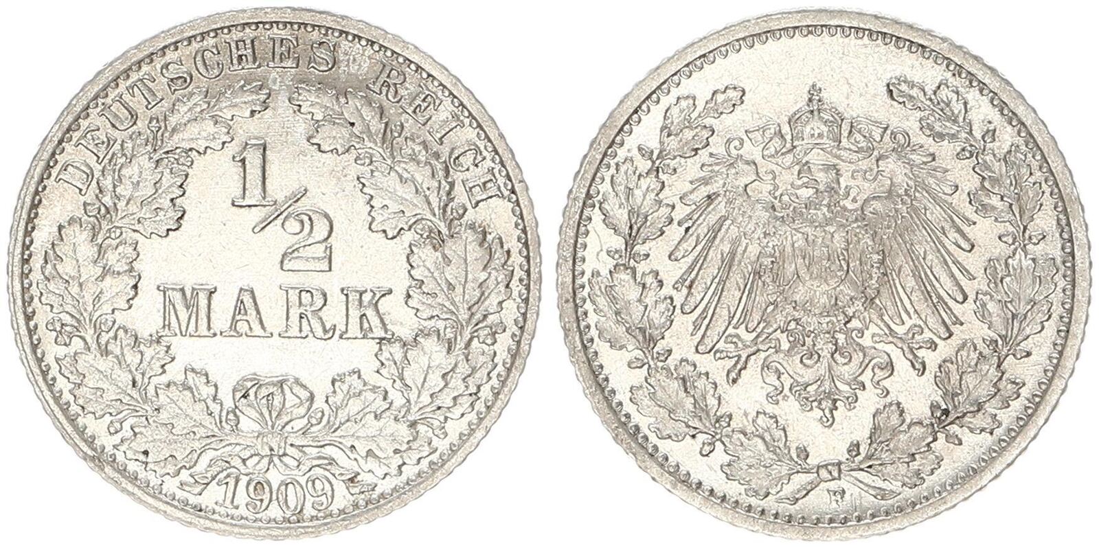 1/2 Mark Silber - 1909 F Deutsches Kaiserreich fast st fast Stempelglanz | MA-Shops