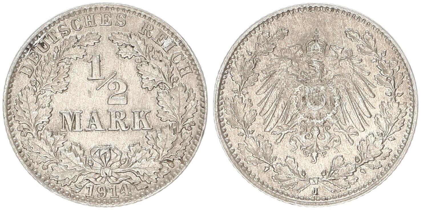 1/2 Mark Silber - 1914 J Deutsches Kaiserreich vz | MA-Shops