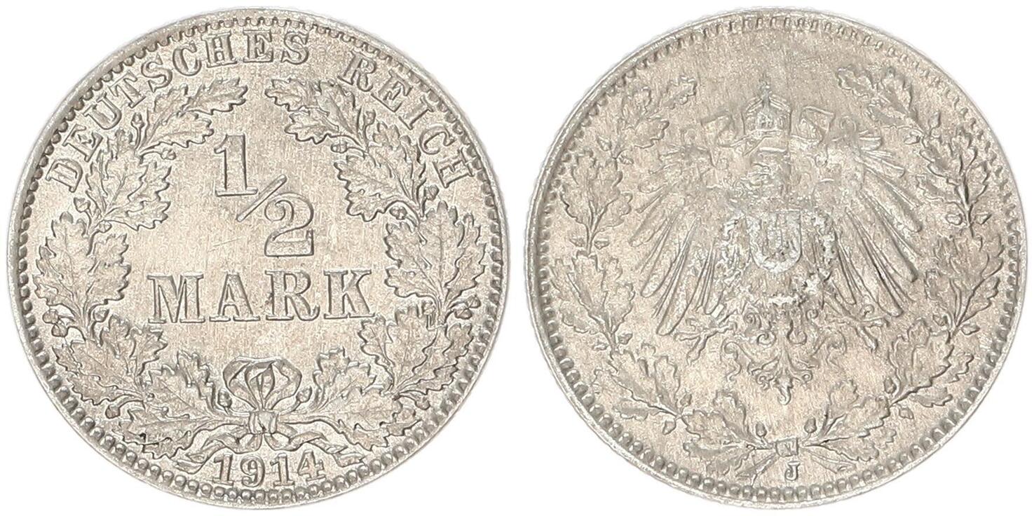 1/2 Mark Silber - 1914 J Deutsches Kaiserreich vz | MA-Shops