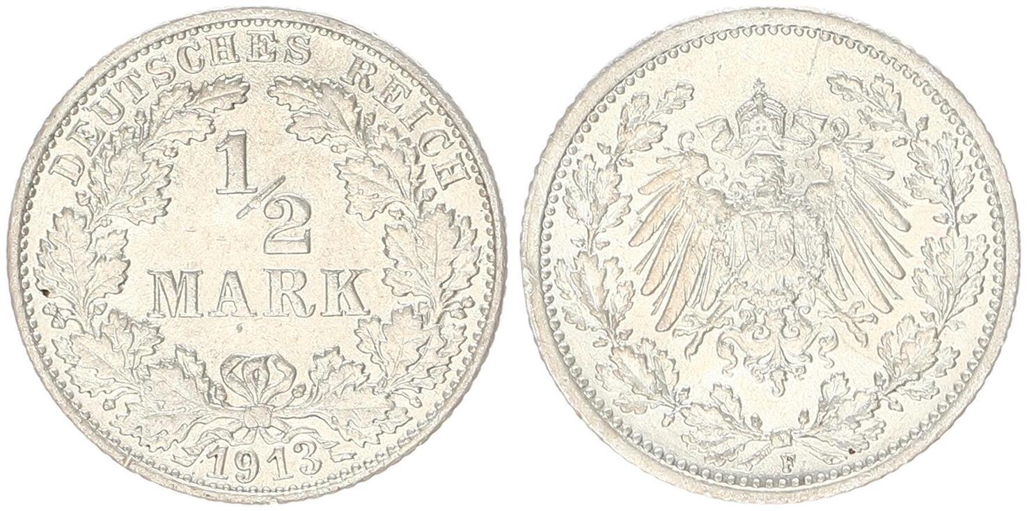 1/2 Mark Silber - 1913 F Deutsches Kaiserreich vz-st | MA-Shops