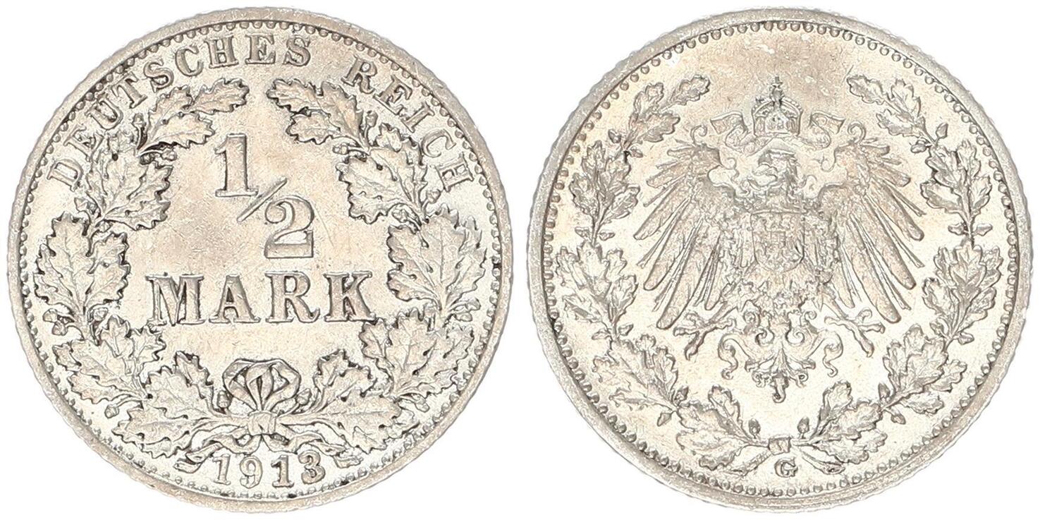 1/2 Mark Silber - 1913 G Deutsches Kaiserreich vz+ / vz-st | MA-Shops